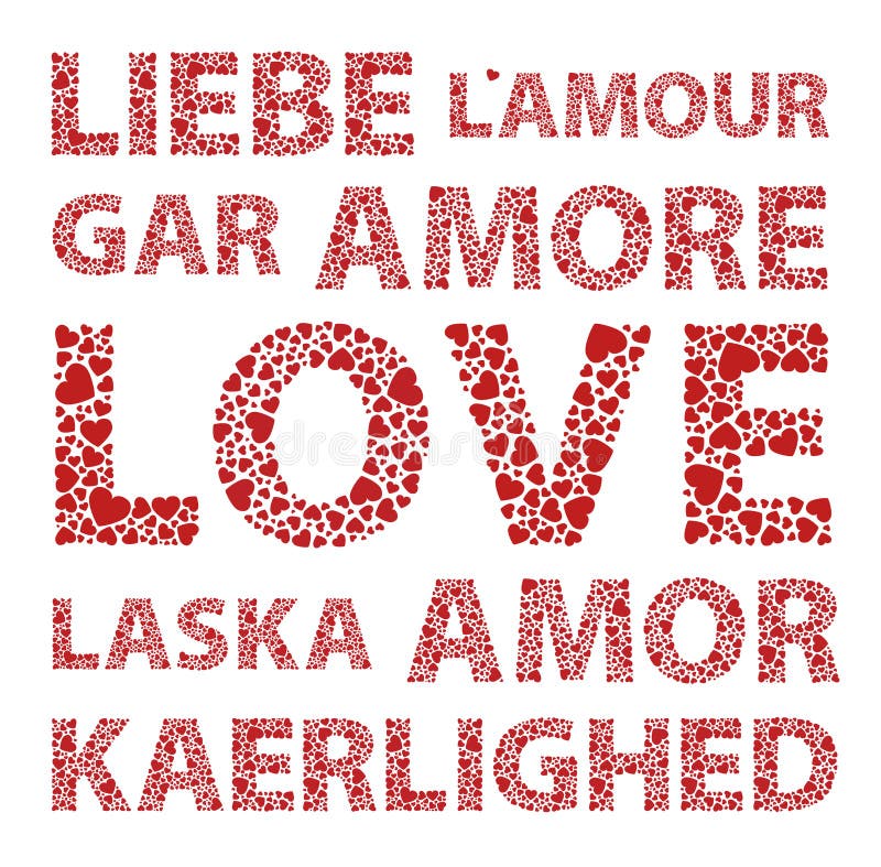 Heart with a Word Love in a Many Languages Stock Vector - Illustration ...