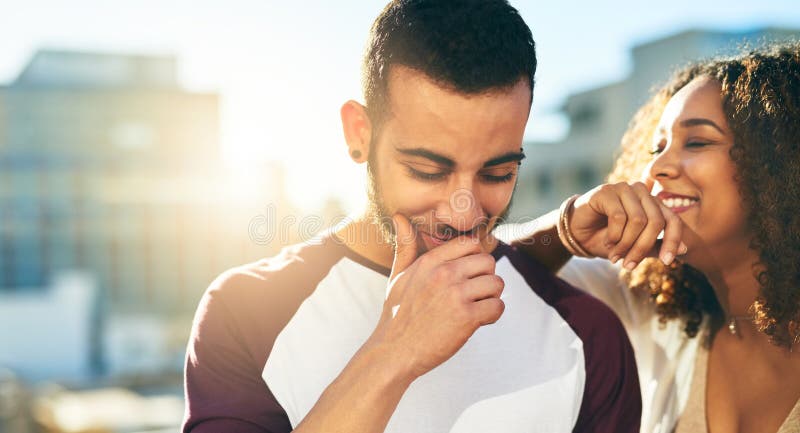Love and Laughter Thats All we Need. a Young Couple Outside. Stock ...