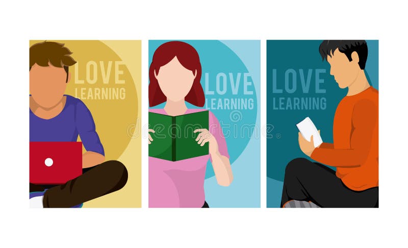 We Love Learning Abstract Vector Sign, Emblem or Logo Template. Boy and ...