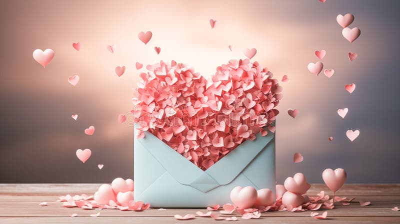 Love Letter Envelope with Paper Craft Hearts Stock Illustration ...