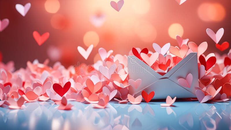 Love Letter Envelope with Paper Craft Hearts Stock Illustration ...