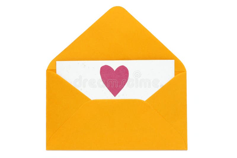 Love Letter- Orange Envelope with Paper Hearts on Blank Card Stock ...