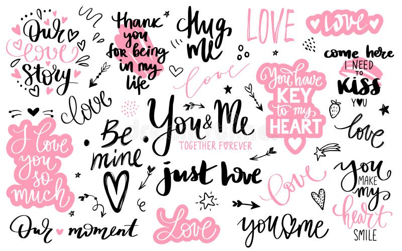 Love Lettering Quotes Collection Romantic Calligraphy Phrases Vector
