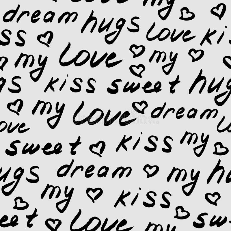 Love Lettering Seamless Pattern. Shabby Background. Hand Drawn Words ...