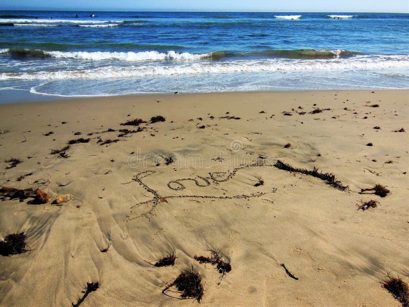 Love Letters in the Sand and the Pacific Ocean Malibu Beach Stock Image ...