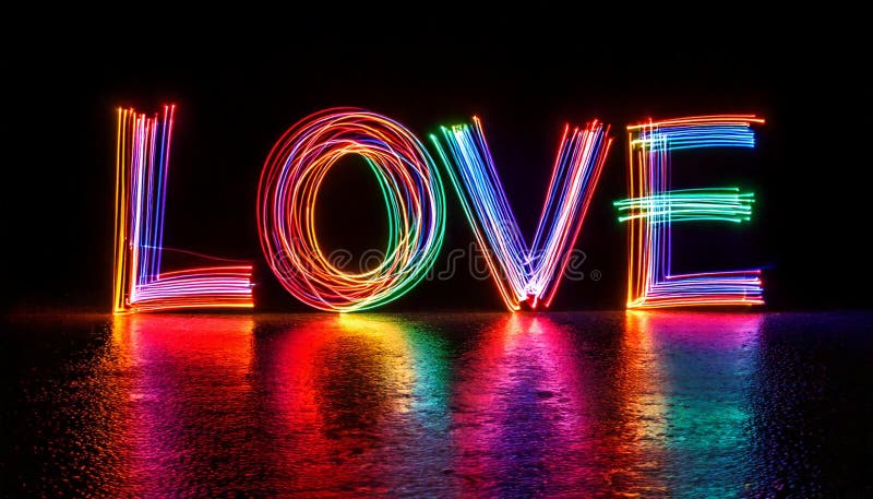 Love in Light Painting Typography Radiant Neon Reflections Stock ...