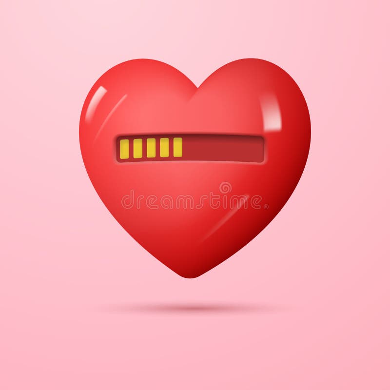 Love Loading Concept. Big Red 3d Vector Heart with Loading Process ...