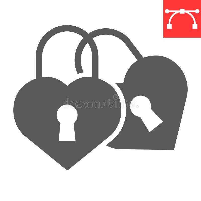 Love Lock Glyph Icon, Valentines Day and Wedlock, Love Padlock Sign ...