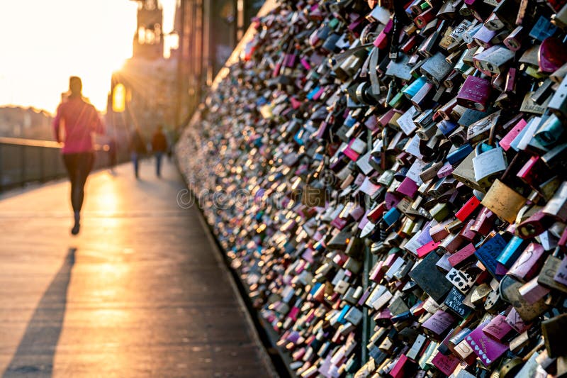 Love Locks on the Bridge in Evening Light. Stock Image - Image of fence ...