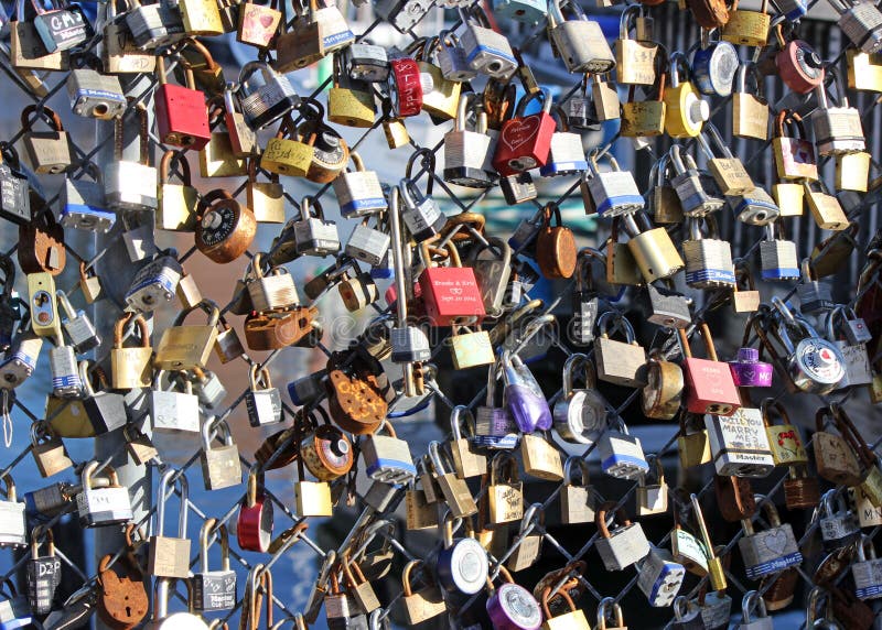 Love Locks on a Fence editorial stock photo. Image of padlock - 52806143