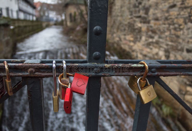 Love Locks Heart Carved Shape Europe River Bridge Stock Image - Image ...