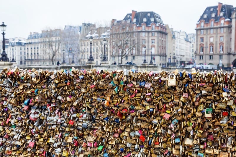 The Love Locks at Pont Neuf and the City of Paris Stock Photo - Image ...