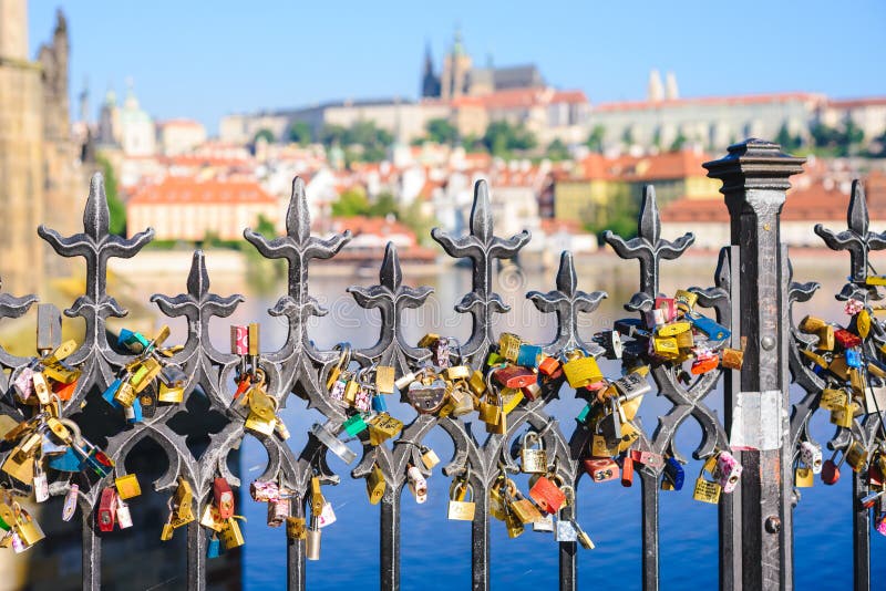 Love Locks on a Railing Near the Charles Bridge Stock Photo - Image of ...