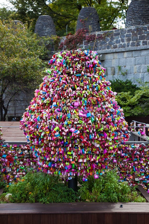 Love Locks Tree in Seoul, South Korea. Stock Photo - Image of luck ...