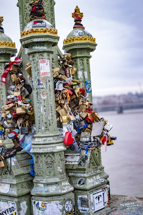 Love Locks on Westminster Bridge and Below is River Thames Editorial ...