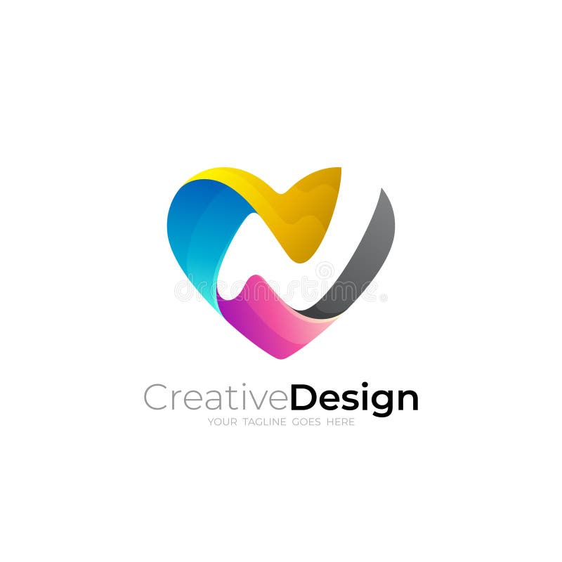 Love Logo with Letter N Design Combination, 3d Stock Vector ...