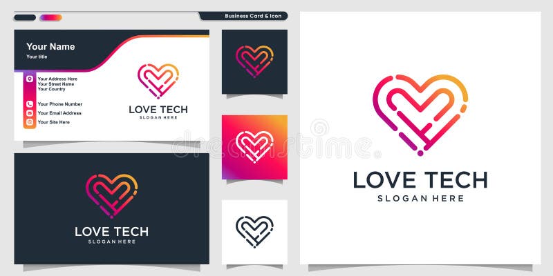 Love Logo with Technology Line Art Style and Business Card Design ...