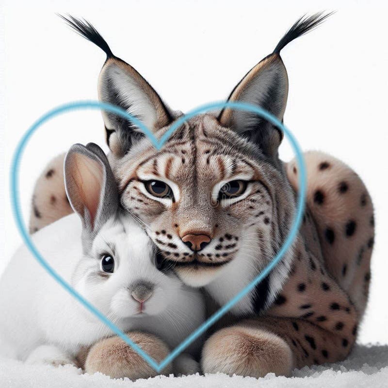 Love between Lynx and Rabbit Stock Illustration - Illustration of card ...