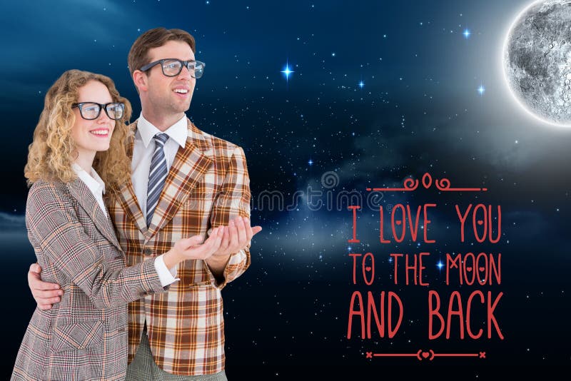 Love Message and Couple Standing Against Moon in Night Sky Stock Photo ...