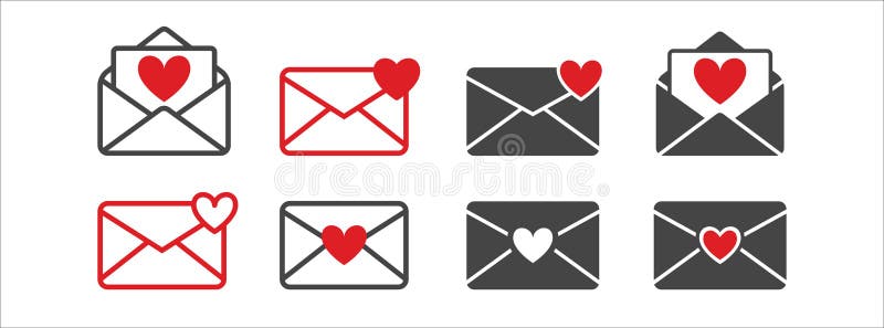 Love Message Mail Envelope Vector Icon Set. Basic Flat Design Favorite ...