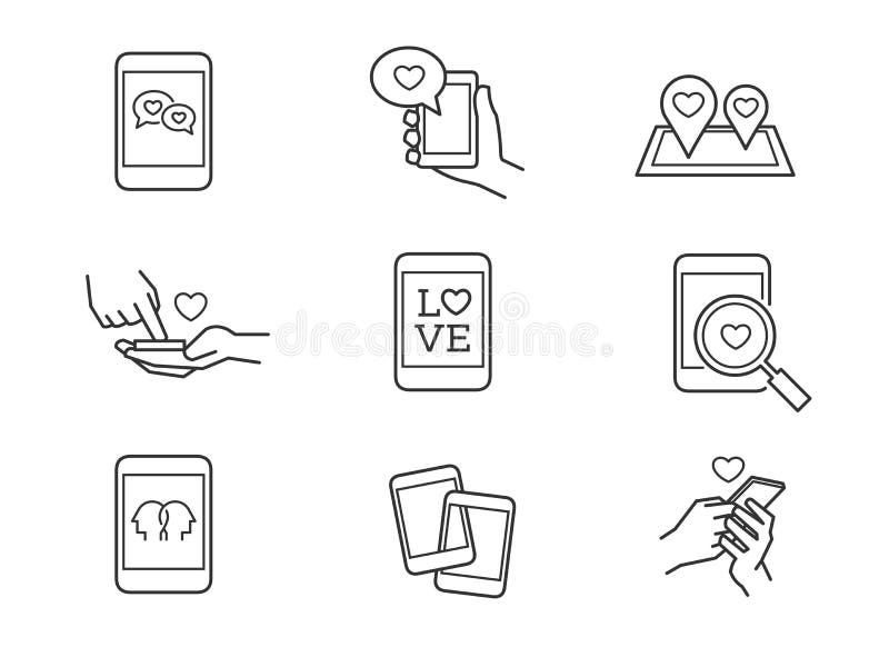 Love Message, Online Dating Romance Icons Stock Vector - Illustration ...