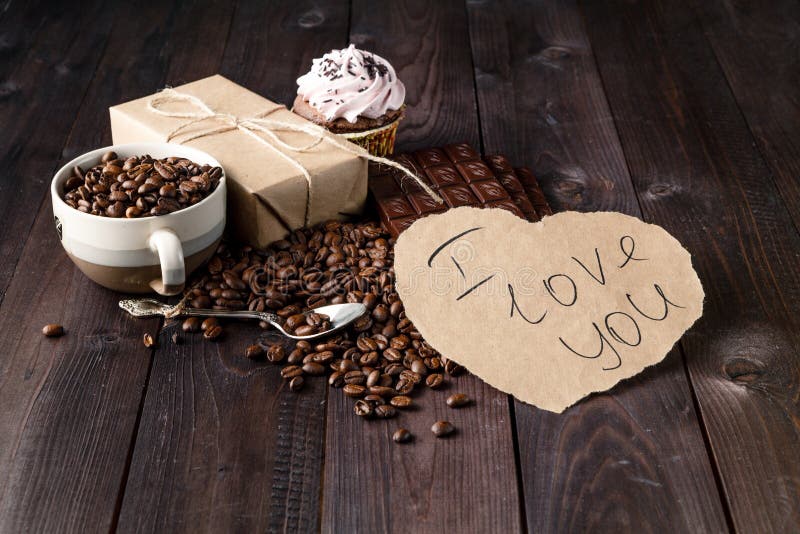 Love Message on Table with Roasted Coffee Beans Stock Image - Image of ...
