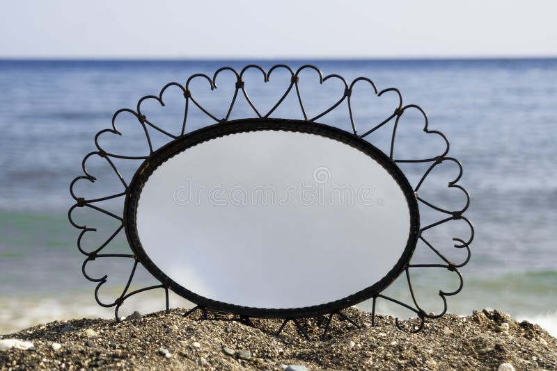 Love mirror on the beach stock image. Image of ornament - 213058113