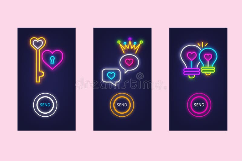 Love Mobile App Set with Neon Glow Icons. Virtual Love Stock Vector ...