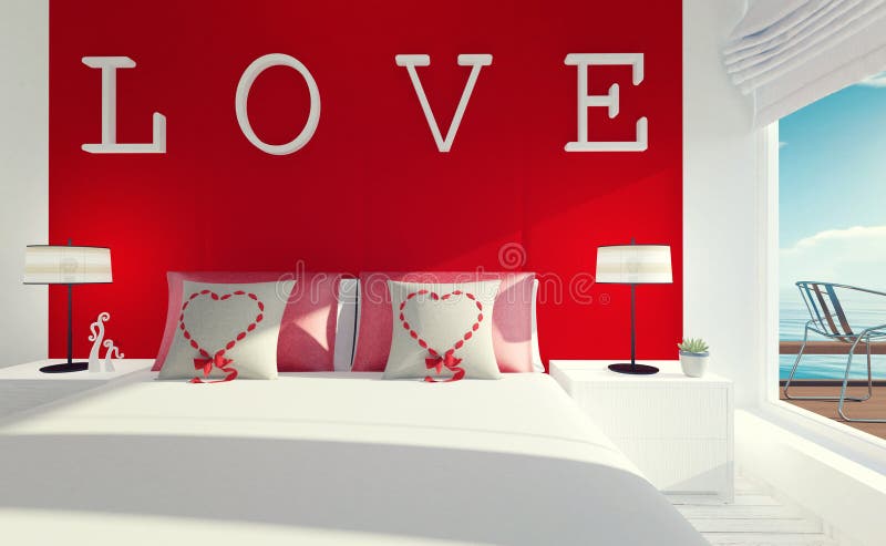 Love-Modern Bedroom Interior for Valentine`s Day Stock Image - Image of ...
