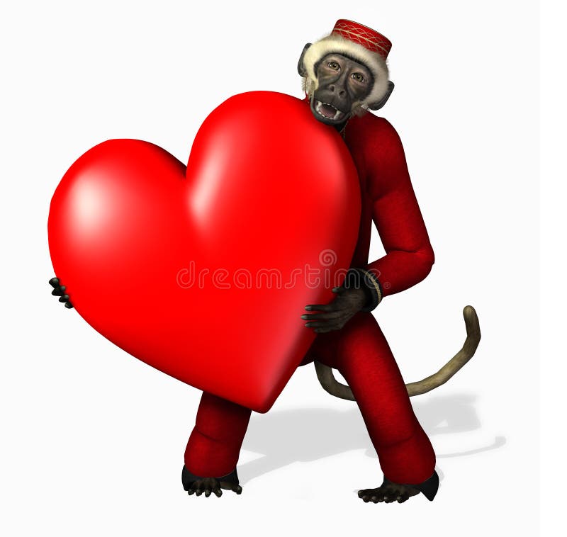 Monkey pet holding heart stock vector. Illustration of congratulation ...