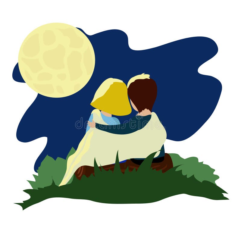 Lovers under the moon stock illustration. Illustration of artistic ...