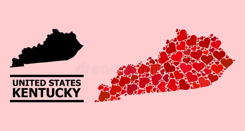 Red Valentine Collage Map of Kentucky State Stock Vector - Illustration ...
