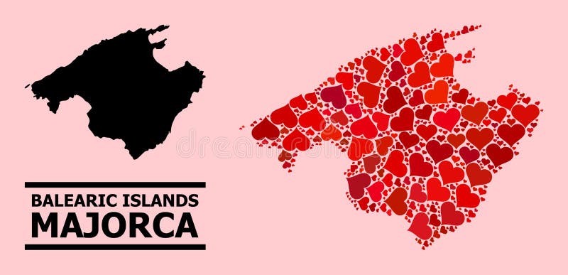Red Valentine Collage Map of Majorca Stock Illustration - Illustration ...