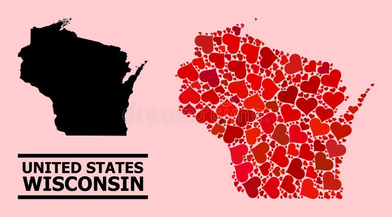 Red Lovely Collage Map of Wisconsin State Stock Illustration ...