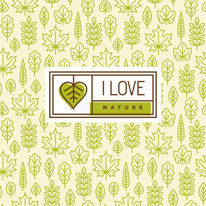 Love Nature Logo on Seamless Pattern with Leaves. Stock Vector ...