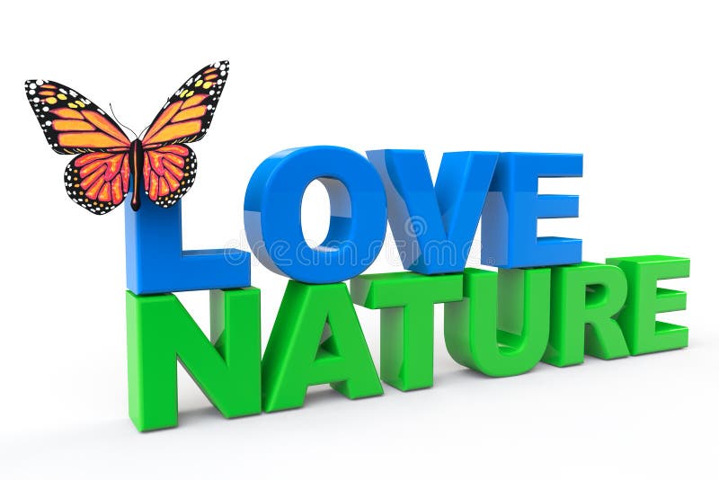 Love Nature Sign with Butterfly Stock Illustration - Illustration of ...