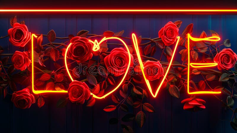 Love neon sign with roses stock photo. Image of love - 317387664
