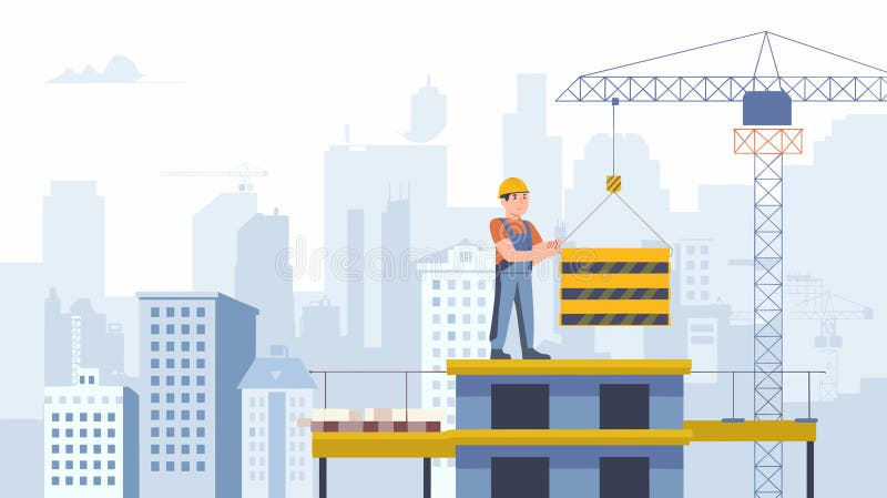 We Love Our Work Web Banner. Builder on Construction Site, Worker ...