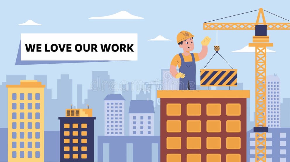 We Love Our Work Web Banner. Builder on Construction Site, Worker ...