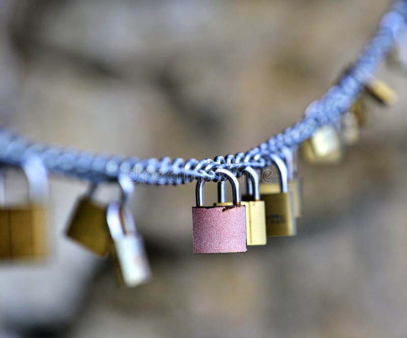Love Padlocks Hanged on a Chain Stock Image - Image of chain, city ...
