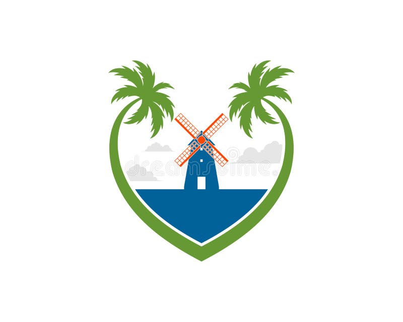 Love Palm Tree with Windmill Inside Stock Illustration - Illustration ...