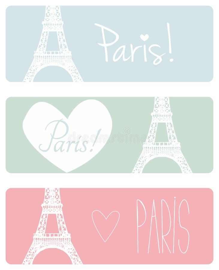 Love Paris Pastel Vector Banner Set Stock Vector - Illustration of ...