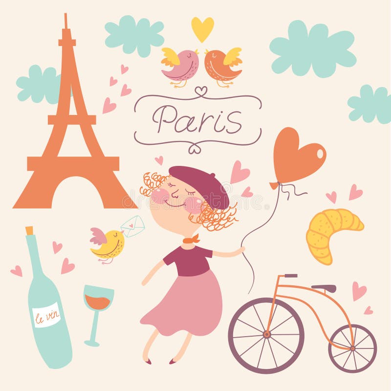 In Love with Paris Vector Set Stock Vector - Illustration of retro ...