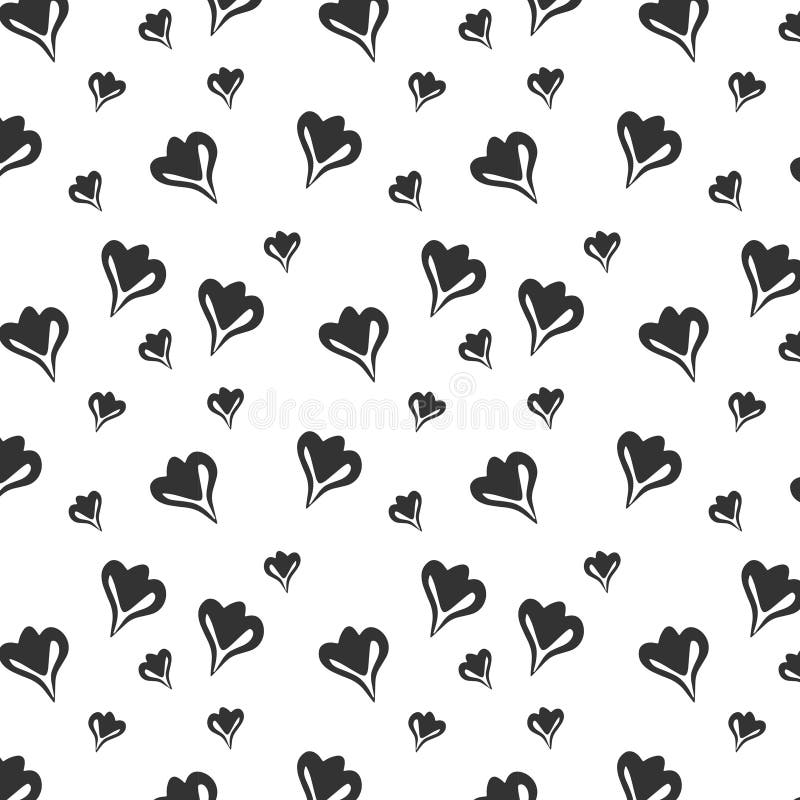 Love Pattern with Dark Heart in Doodle Style, on White Background ...