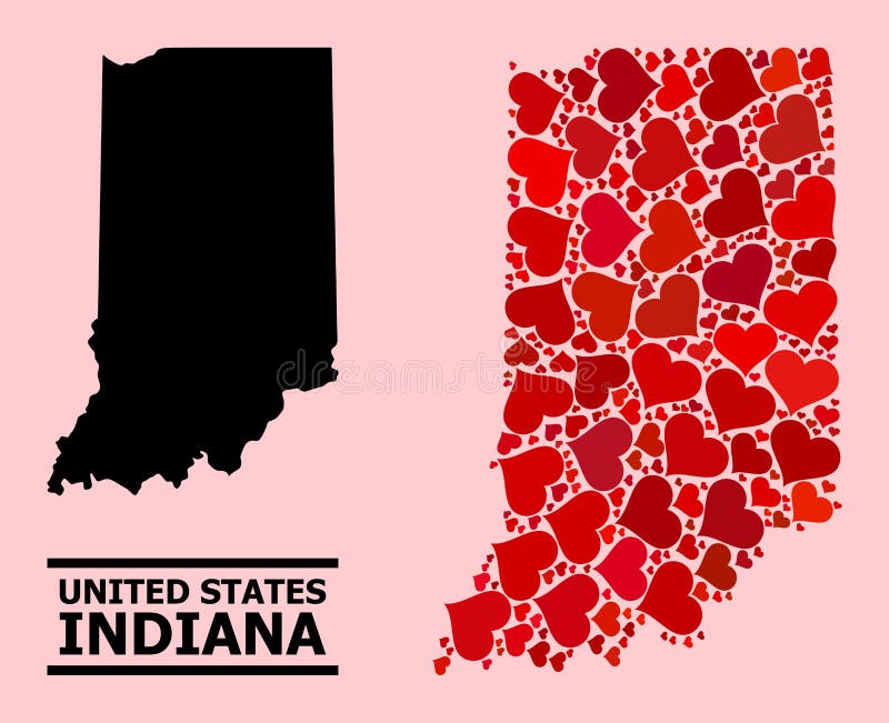 Red Valentine Mosaic Map of Indiana State Stock Illustration ...