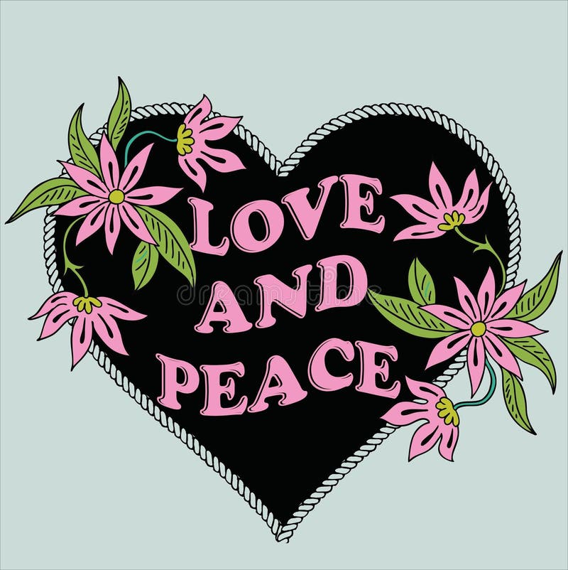 Love and Peace in Floral Heart Shape Graphic Design Stock Vector ...
