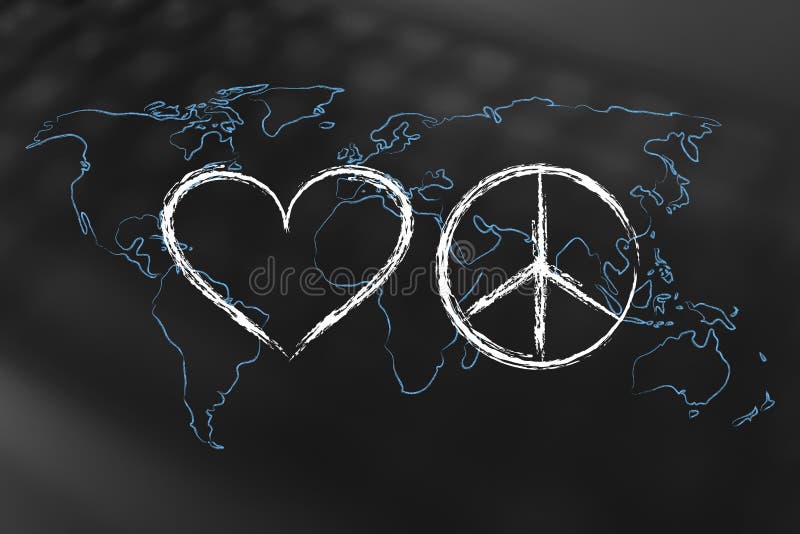 Love and Peace Symbol with World Map Stock Illustration - Illustration ...