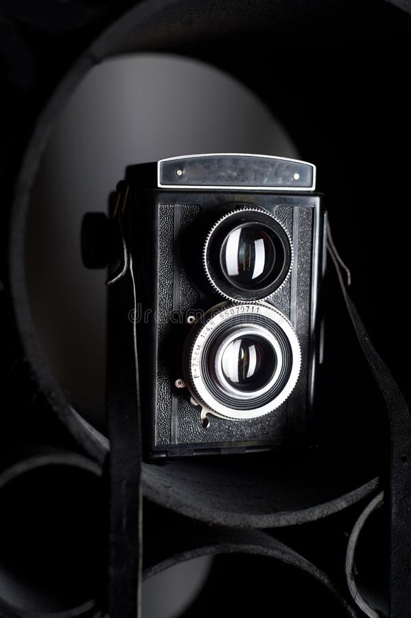 Love for Photography, Creativity. Camera on Black Abstract Background ...