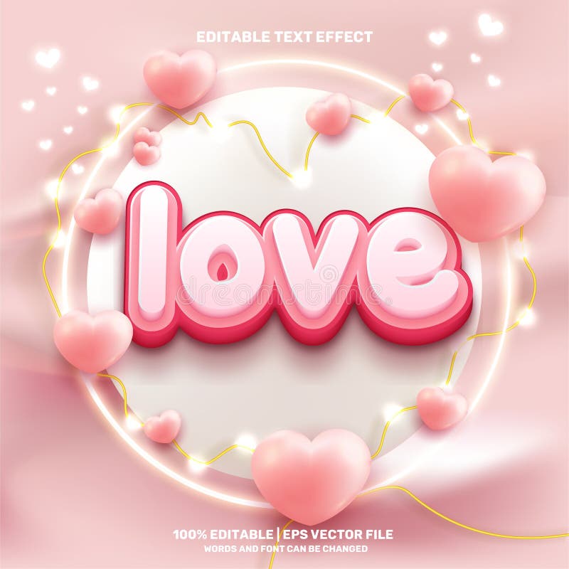 Love Pink Editable Text Effect with Heart Shape 3d Render Style Stock ...