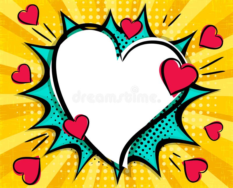 Love Pop Art Bright Comic Empty Speech Bubble with Hearts and Halftones ...
